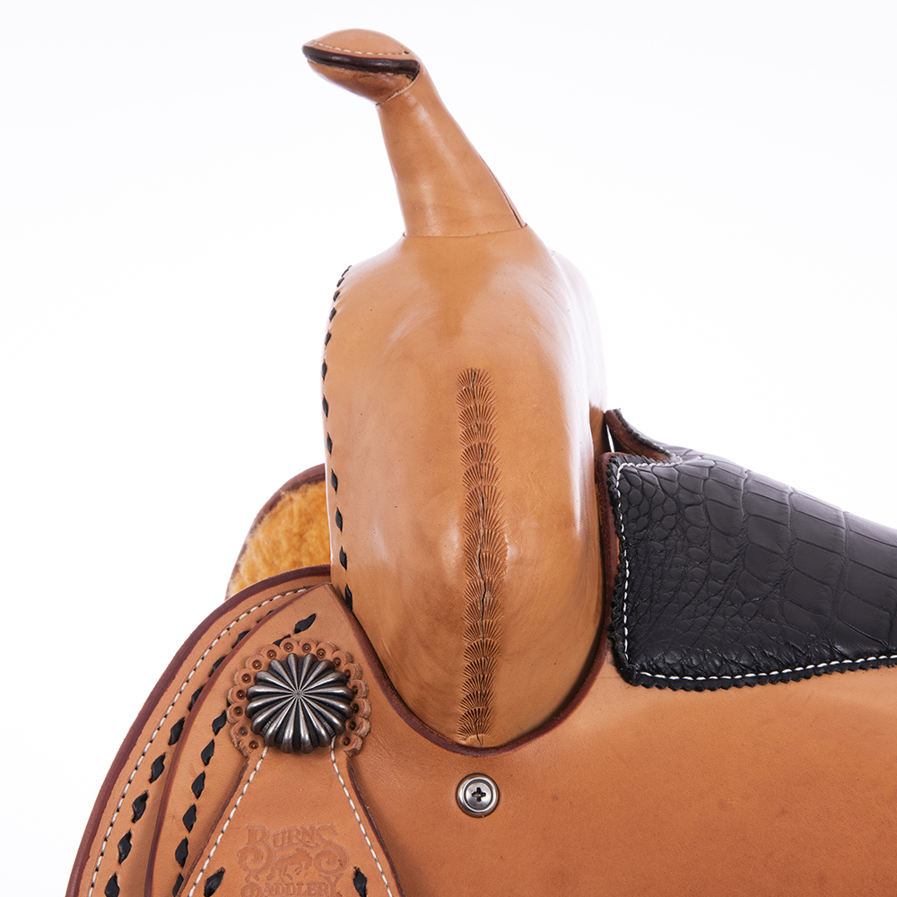 Russet SO Buckstitched Black Alligator Round Barrel Saddle