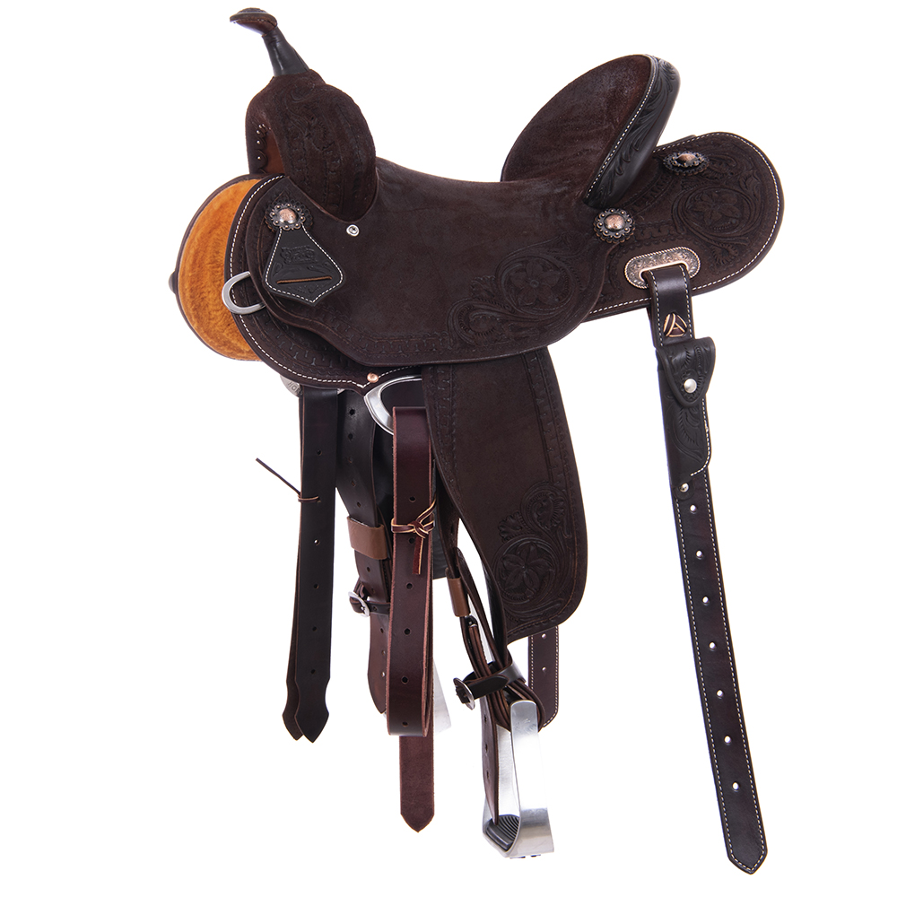 Chocolate RO D Daisy Snake Border Round Barrel Saddle