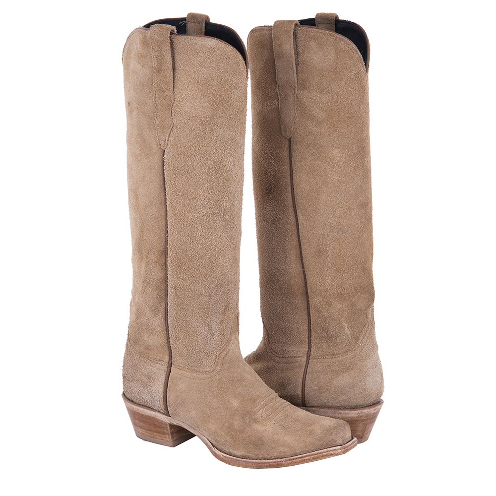 Ladies 17" Tan Roughout Suede Cowboy Boots