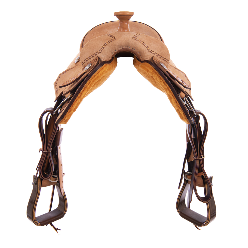 Russet RO Notched Aztec Bison Inlay Team Rope Saddle