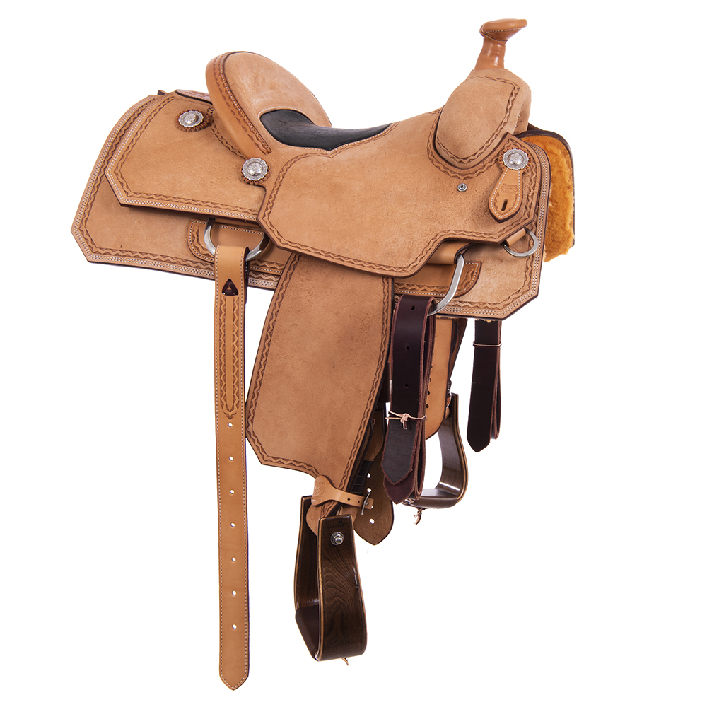 Russet RO Notched Aztec Bison Inlay Team Rope Saddle