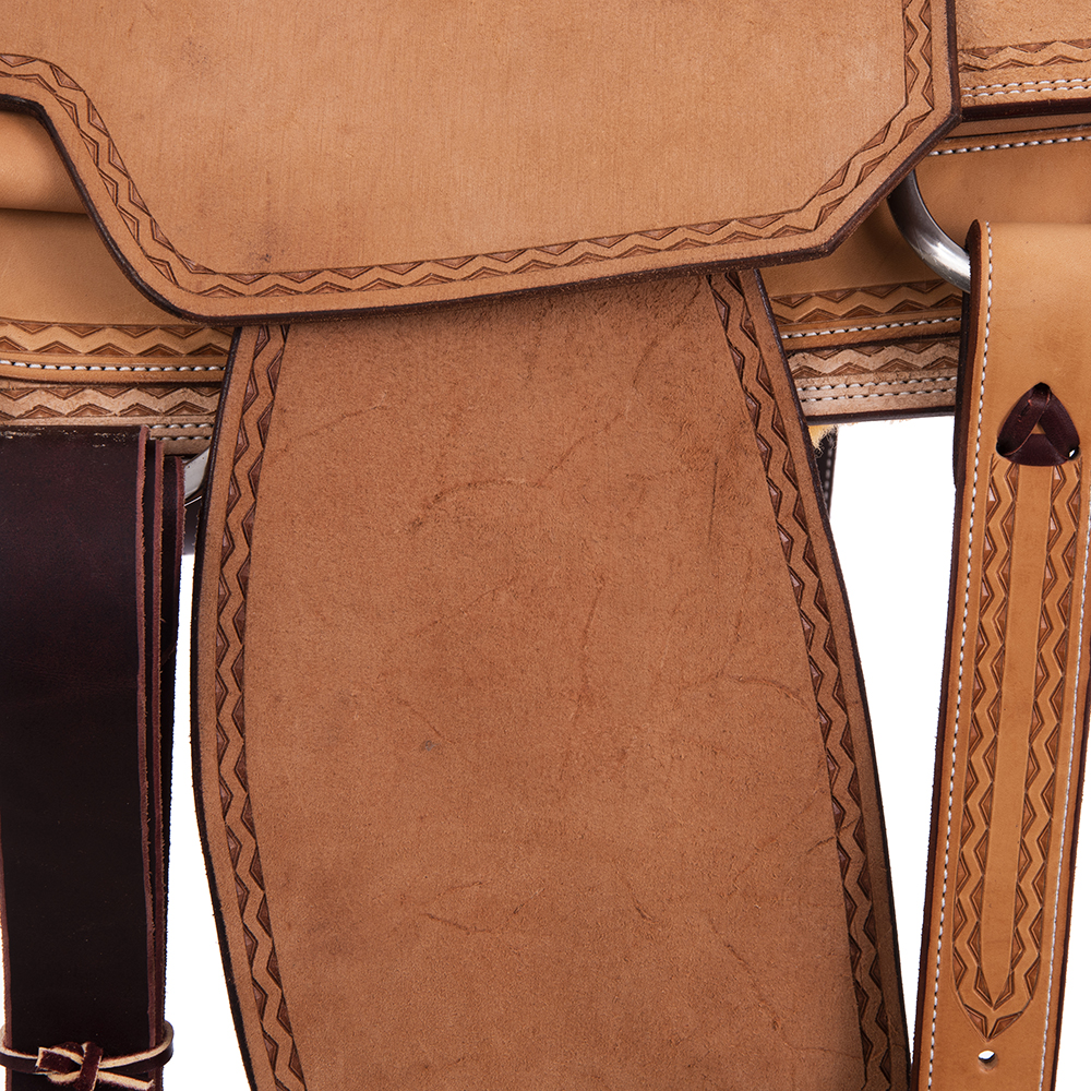 Russet RO Notched Aztec Bison Inlay Team Rope Saddle