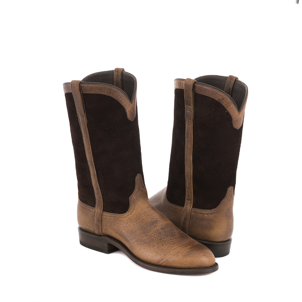 Men's Cognac Bison Chocolate Roughout Roper Boots