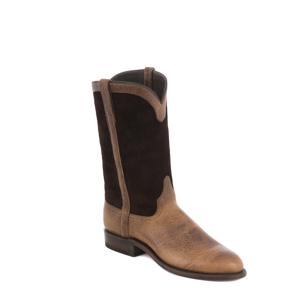 Men's Cognac Bison Chocolate Roughout Roper Boots