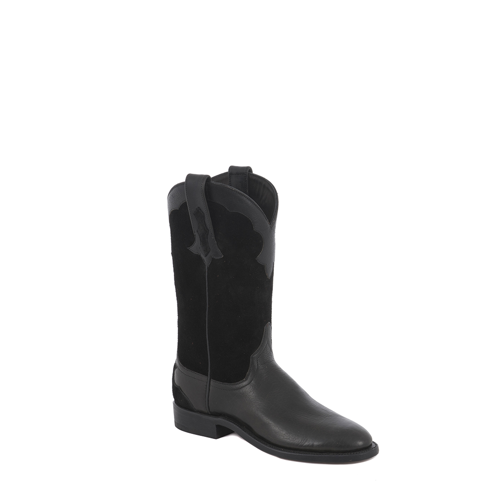 Ladies Black Bison Roughout Roper Boots