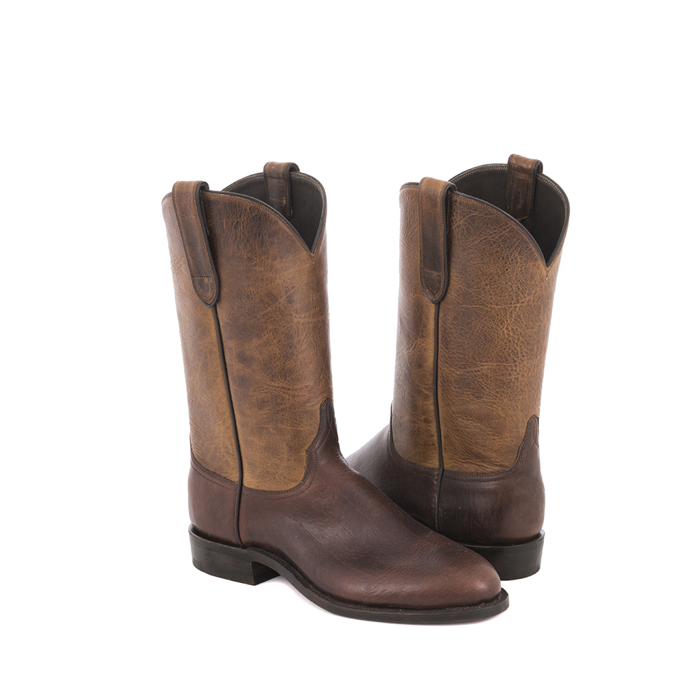 Men's Mocha and Cognac Bison Roper Boots