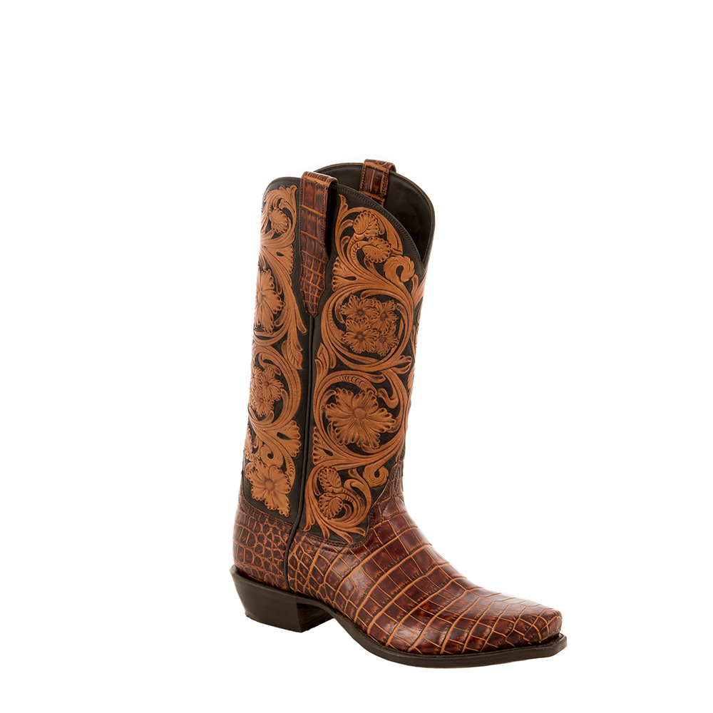 Men's Hand Tooled Two Tone Rum Nile Cowboy Boot