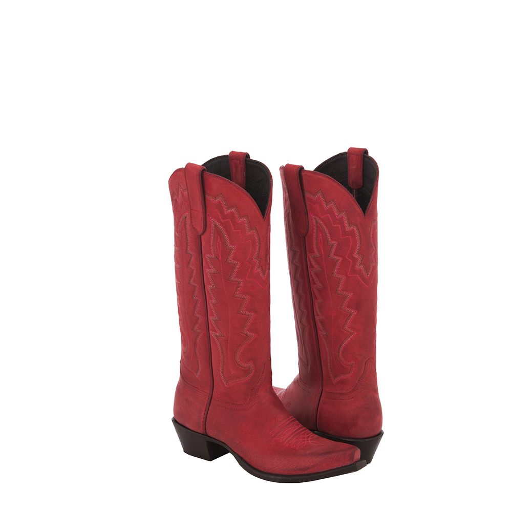 Burns Women's Red Pig Suede Tall Cowboy Boot