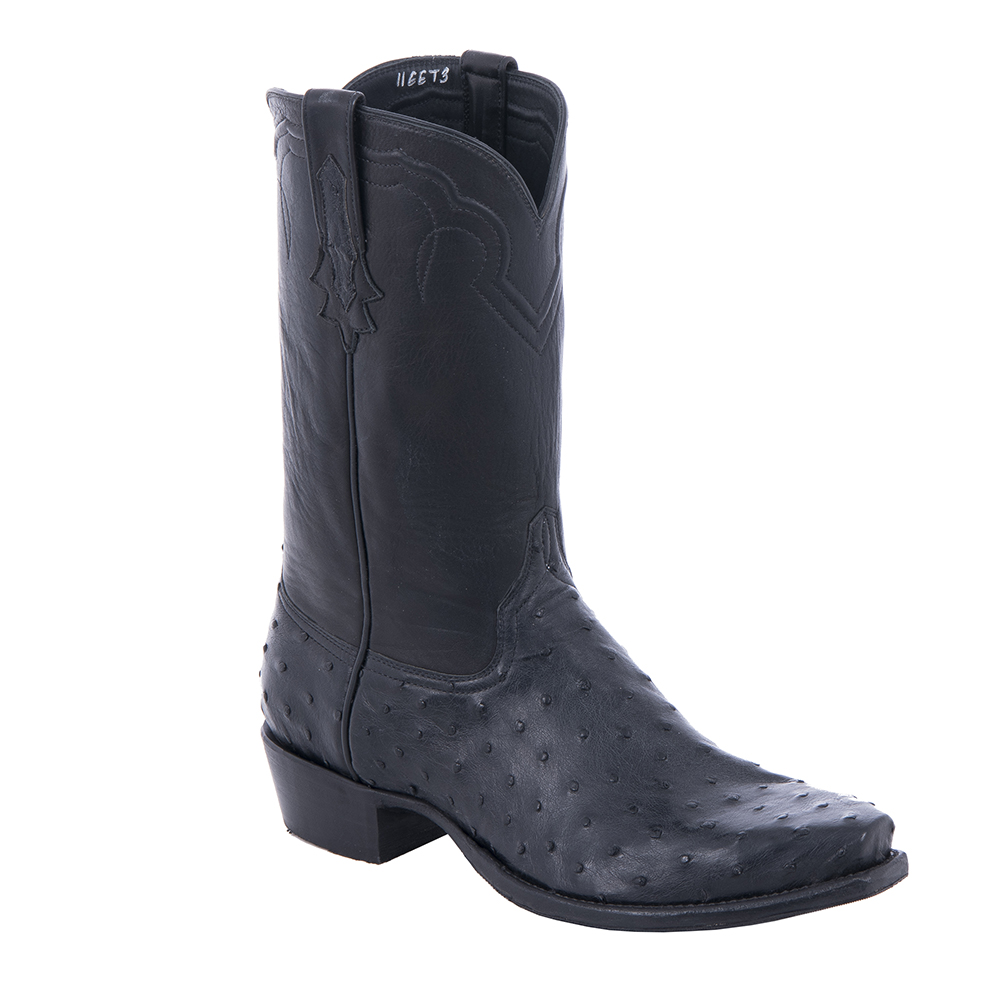 Men's Black Full Quill Ostrich and Aniline Cowboy Boot