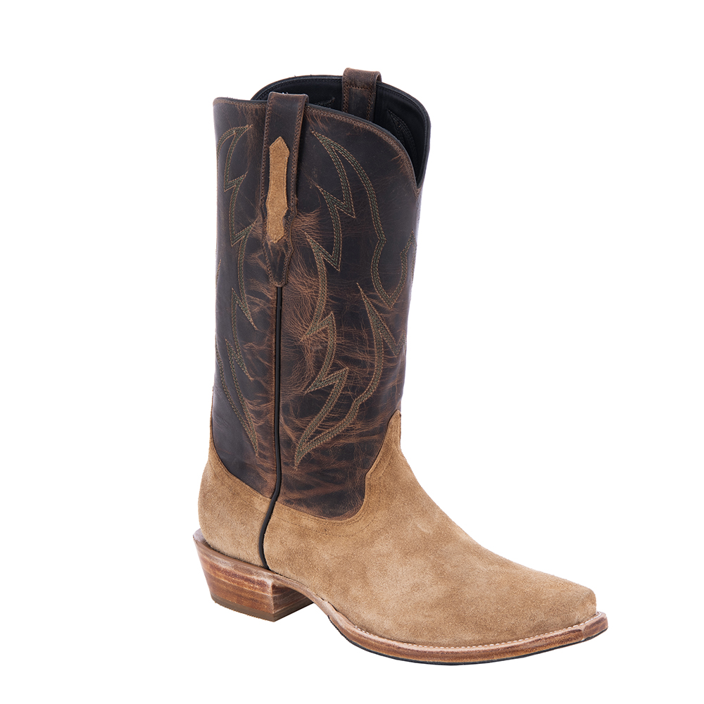 Men's Tan Roughout and Canella Goat Leather Cowboy Boot