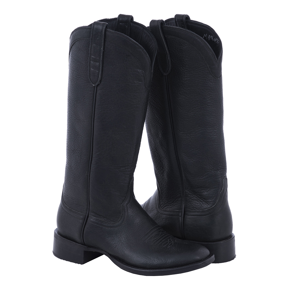 Ladies 15" Black Bison Cowboy Boots MIni Vibram Sole