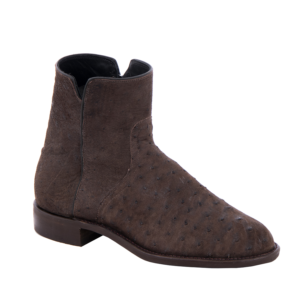 Men's Short Zip Roper Nicotine Full Quill Ostrich Boot