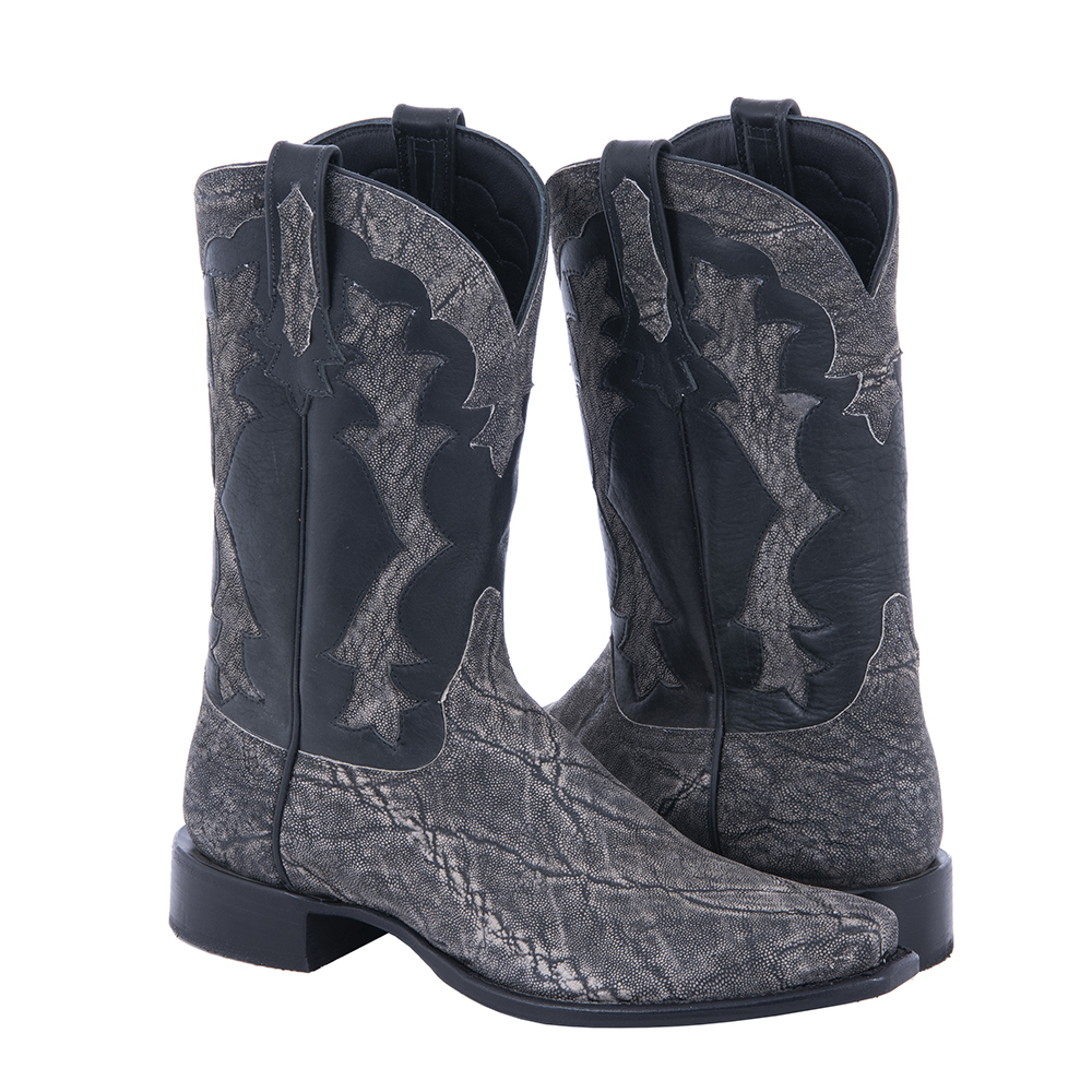 Men's Grey Safari Elephant and Black Bison Inlay Cowboy Boot