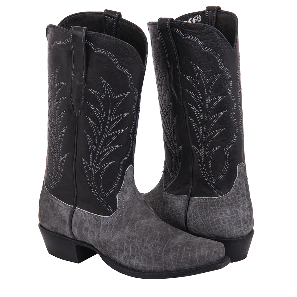 Men's Grey Hippo and Black Aniline Cowboy Boot
