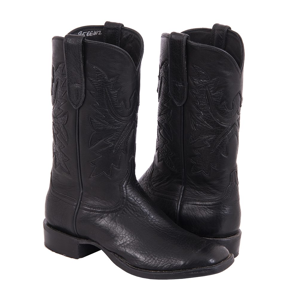 Men's 12" Black Bison Aniline Cowboy Boot Mini Vibram Sole