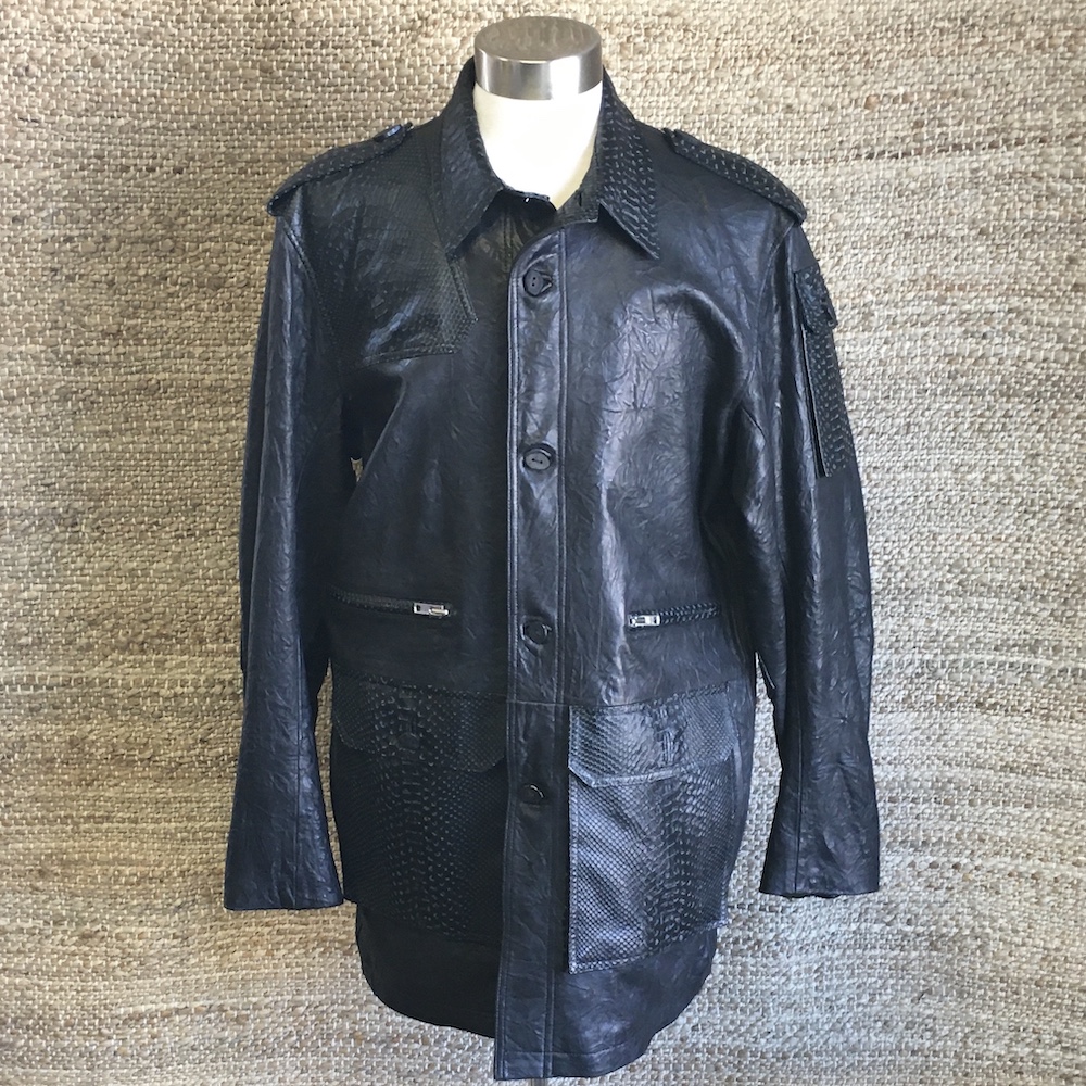 MENS BLACK LEATHER SAFARI JACKET